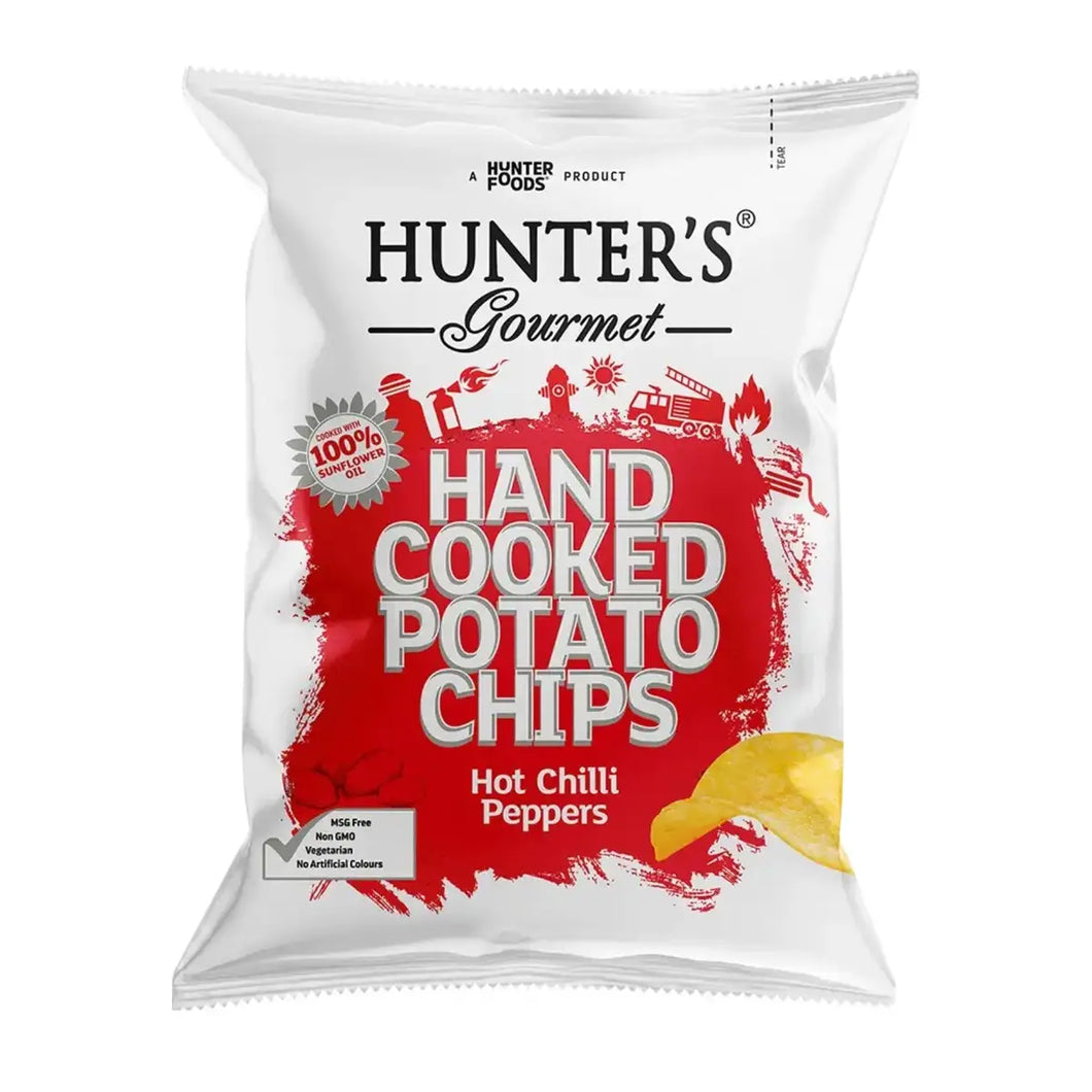 Hunter's Gourmet Hand Cooked Potato Chips Hot Chili Peppers | 40g ...